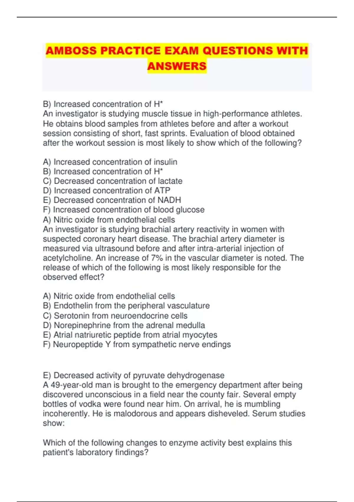 AMBOSS PRACTICE EXAM QUESTIONS WITH ANSWERS - AMBOSS - Stuvia US
