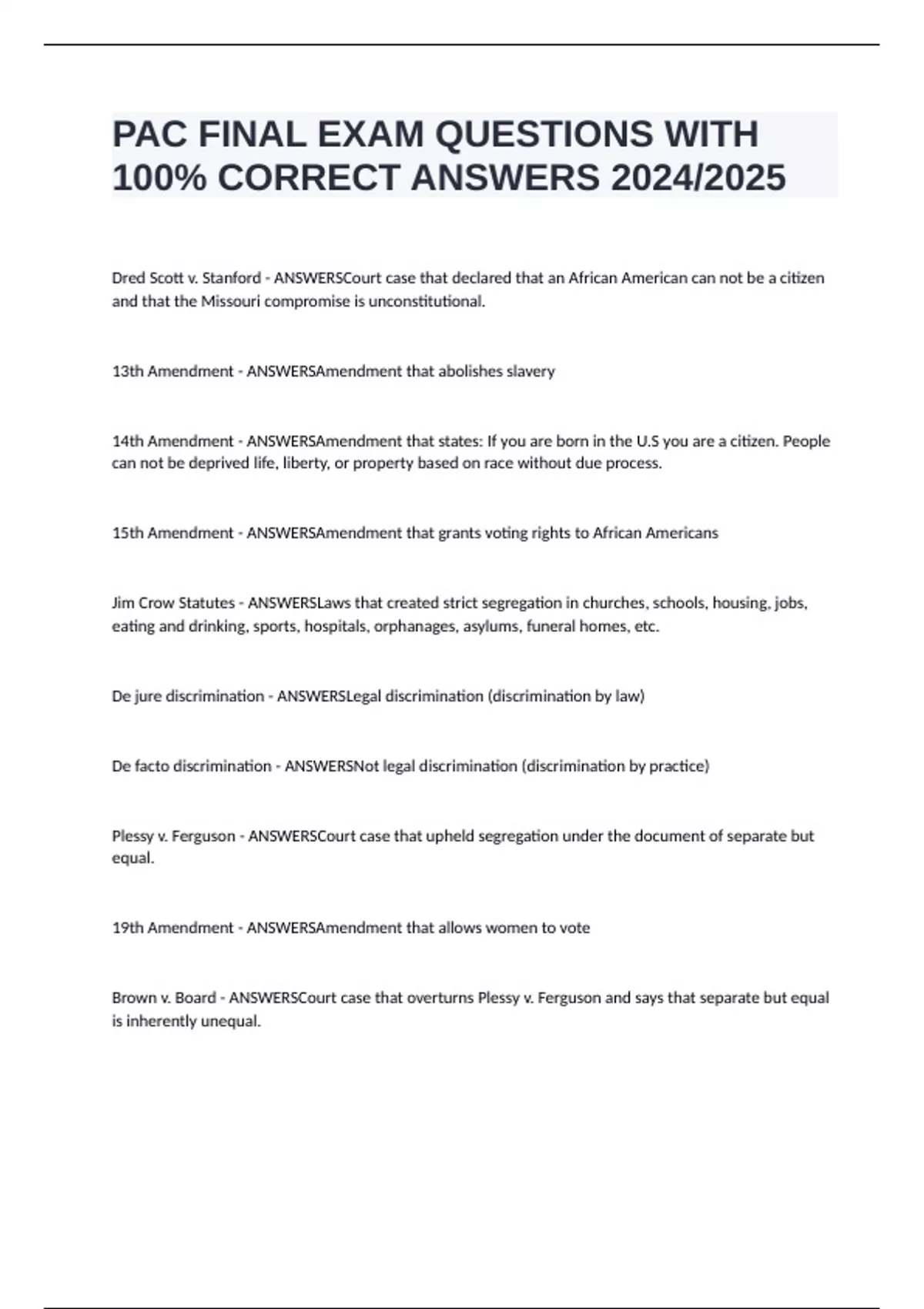 PAC FINAL EXAM QUESTIONS WITH 100% CORRECT ANSWERS 2024/2025 - PAC ...