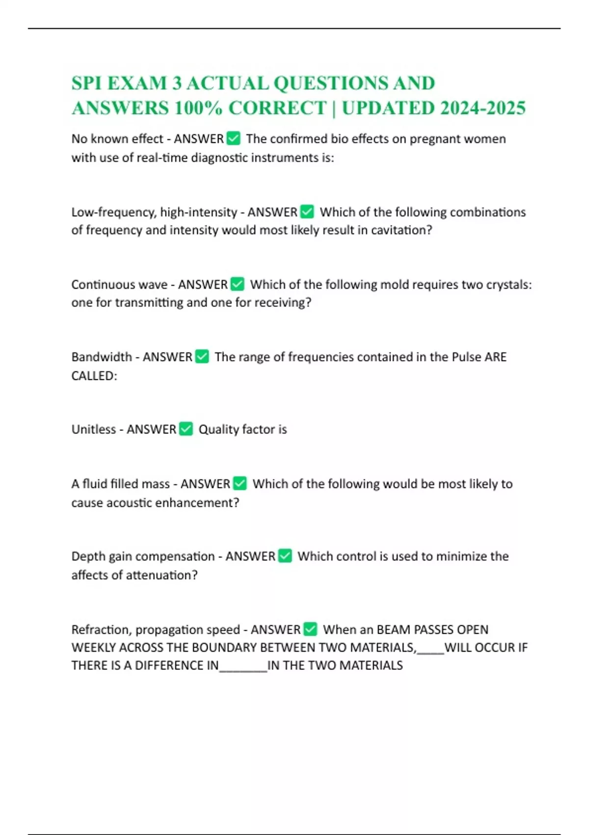 SPI EXAM 3 ACTUAL QUESTIONS AND ANSWERS 100% CORRECT | UPDATED - SPI ...