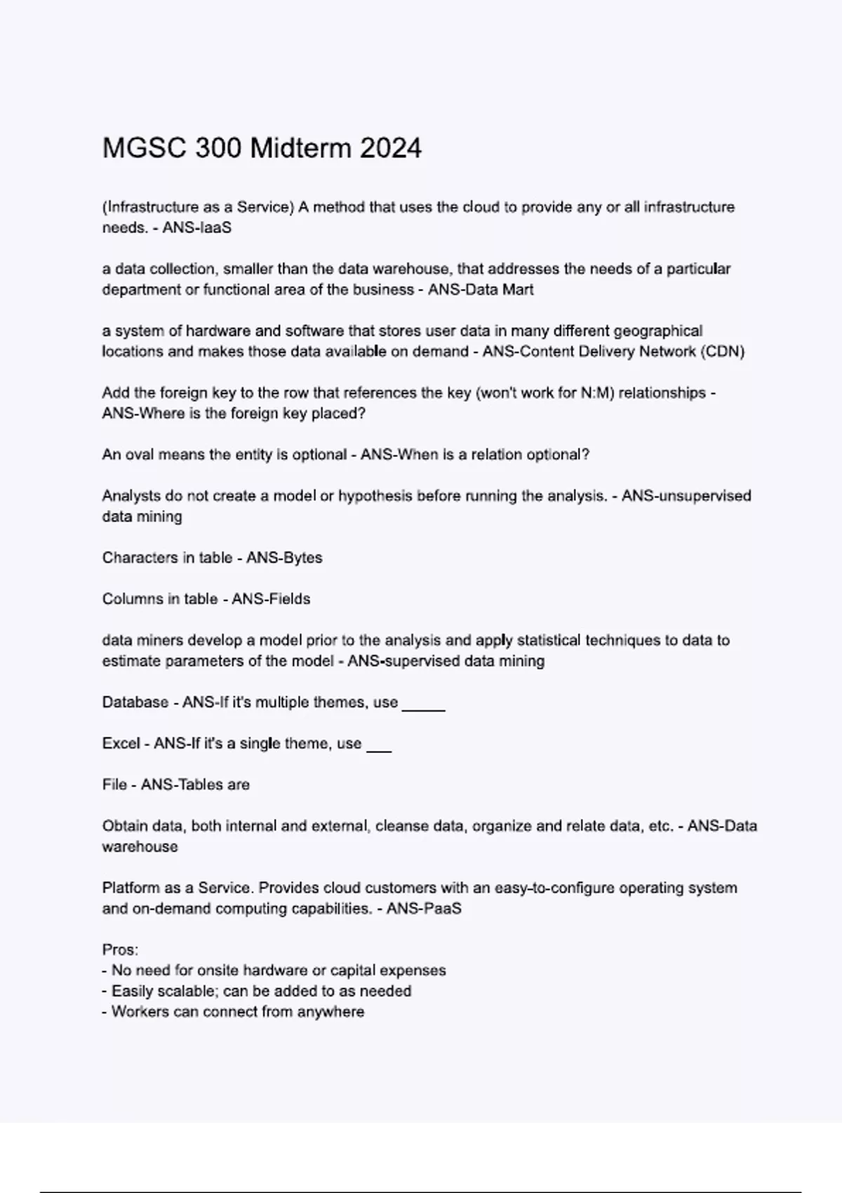 MGSC 300 Midterm 2024 - MGSC - Stuvia US