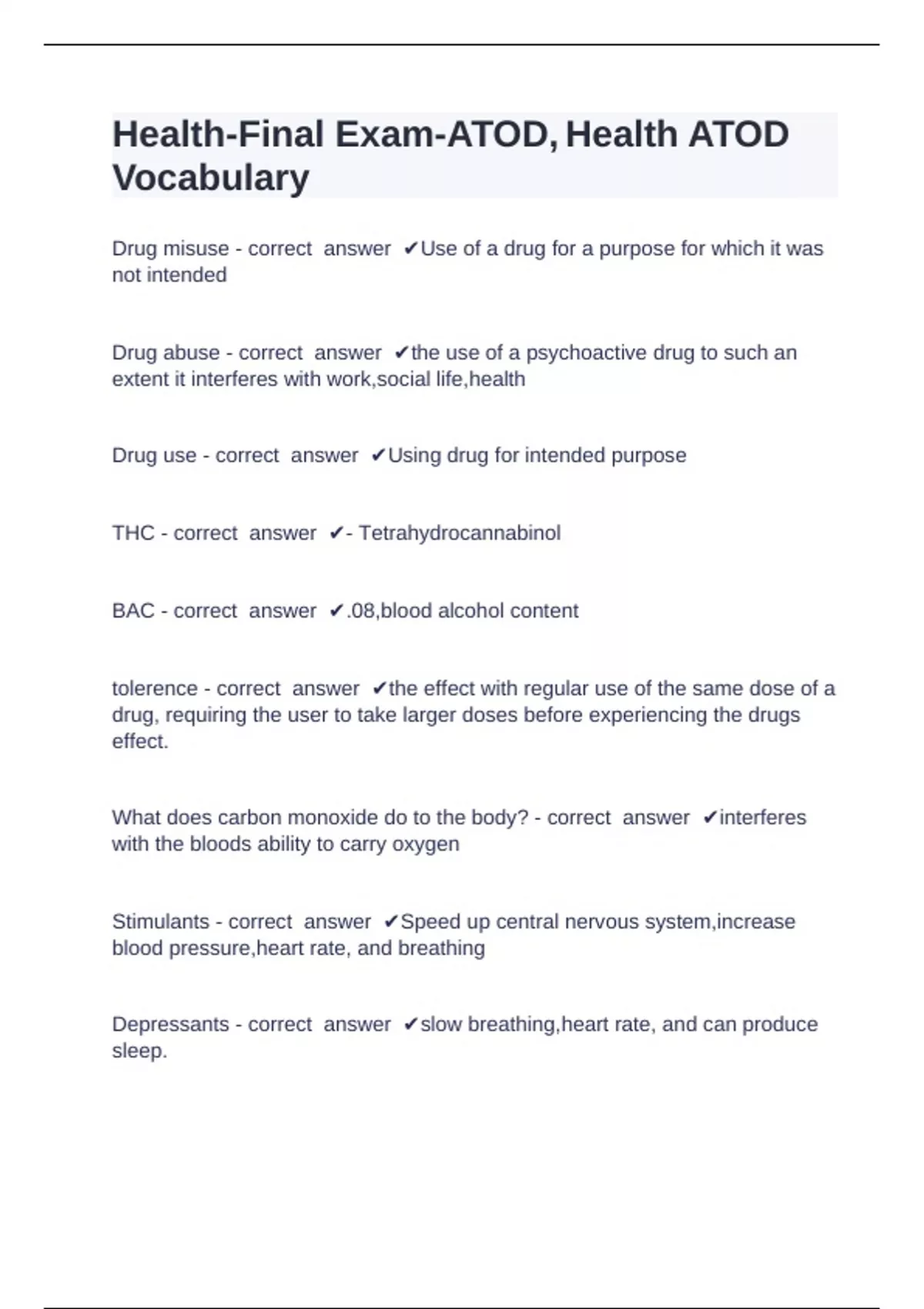 Health Question and answers correctly solved 2024/2025 - ATOD - Stuvia US