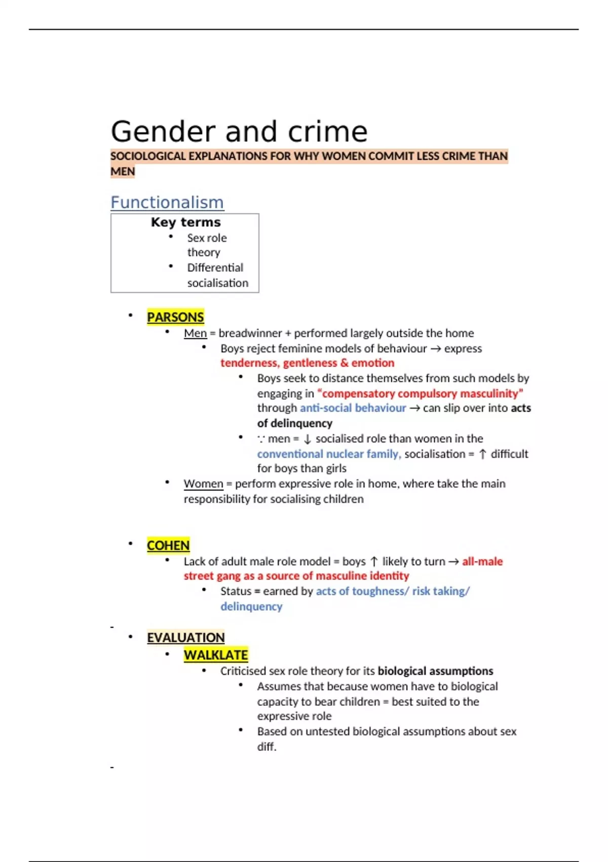 A* student detailed notes on Gender crime - Unit 4 SCLY4 - Crime and ...