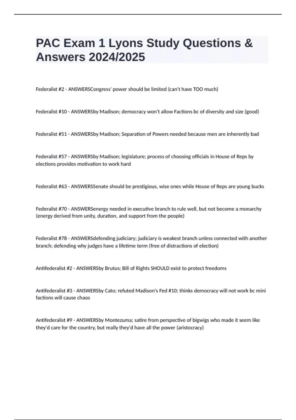 PAC Exam 1 Lyons Study Questions & Answers 2024/2025 - PAC - Stuvia US