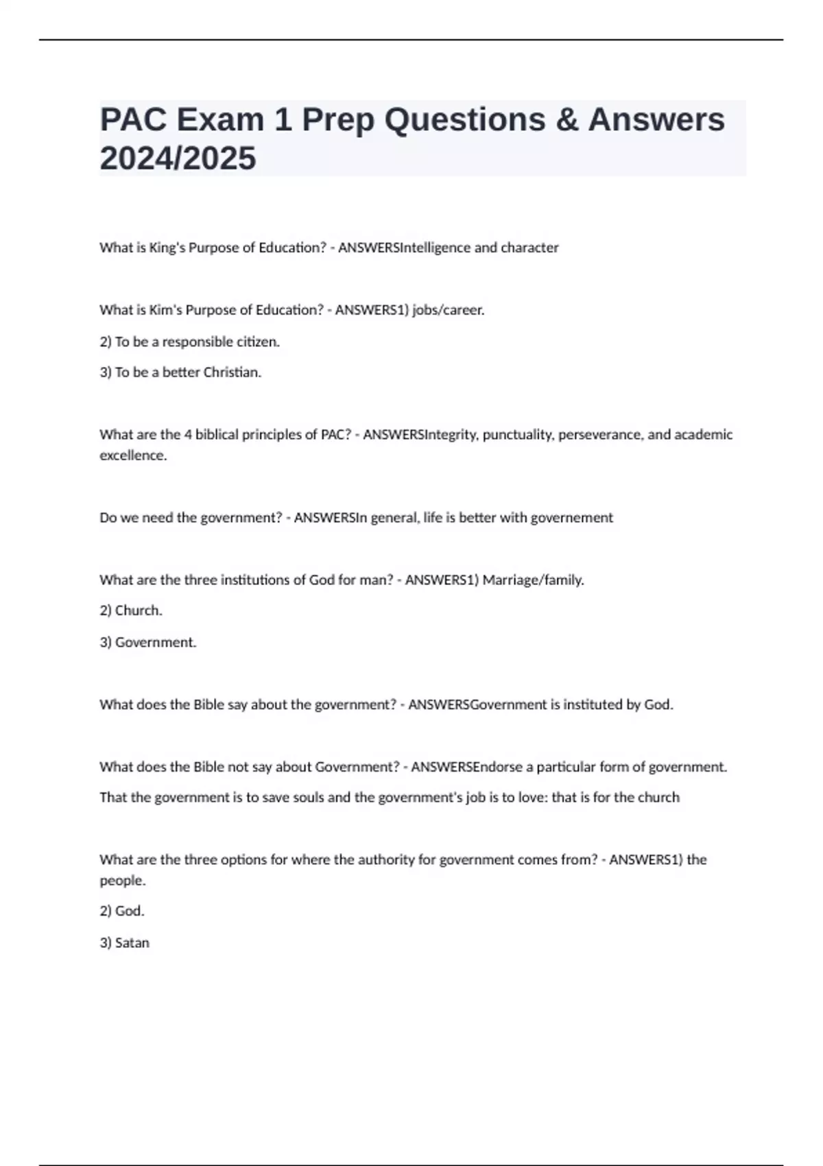 PAC Exam 1 Prep Questions & Answers 2024/2025 - PAC - Stuvia US