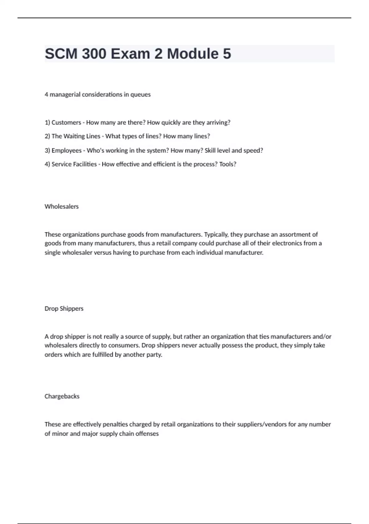 SCM 300 Exam 2 Module 5 questions correctly answered - SCM 300 - Stuvia US