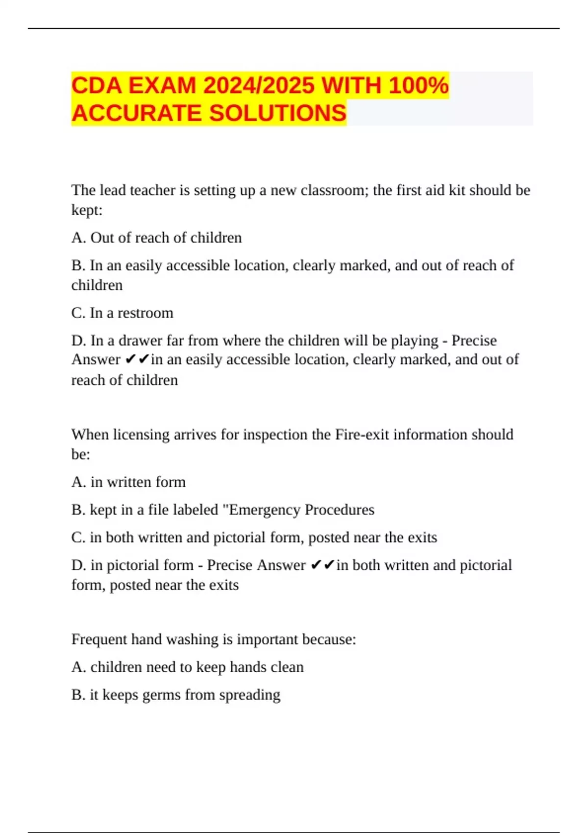 CDA EXAM 2024/2025 WITH 100% ACCURATE SOLUTIONS - CDA - Stuvia US