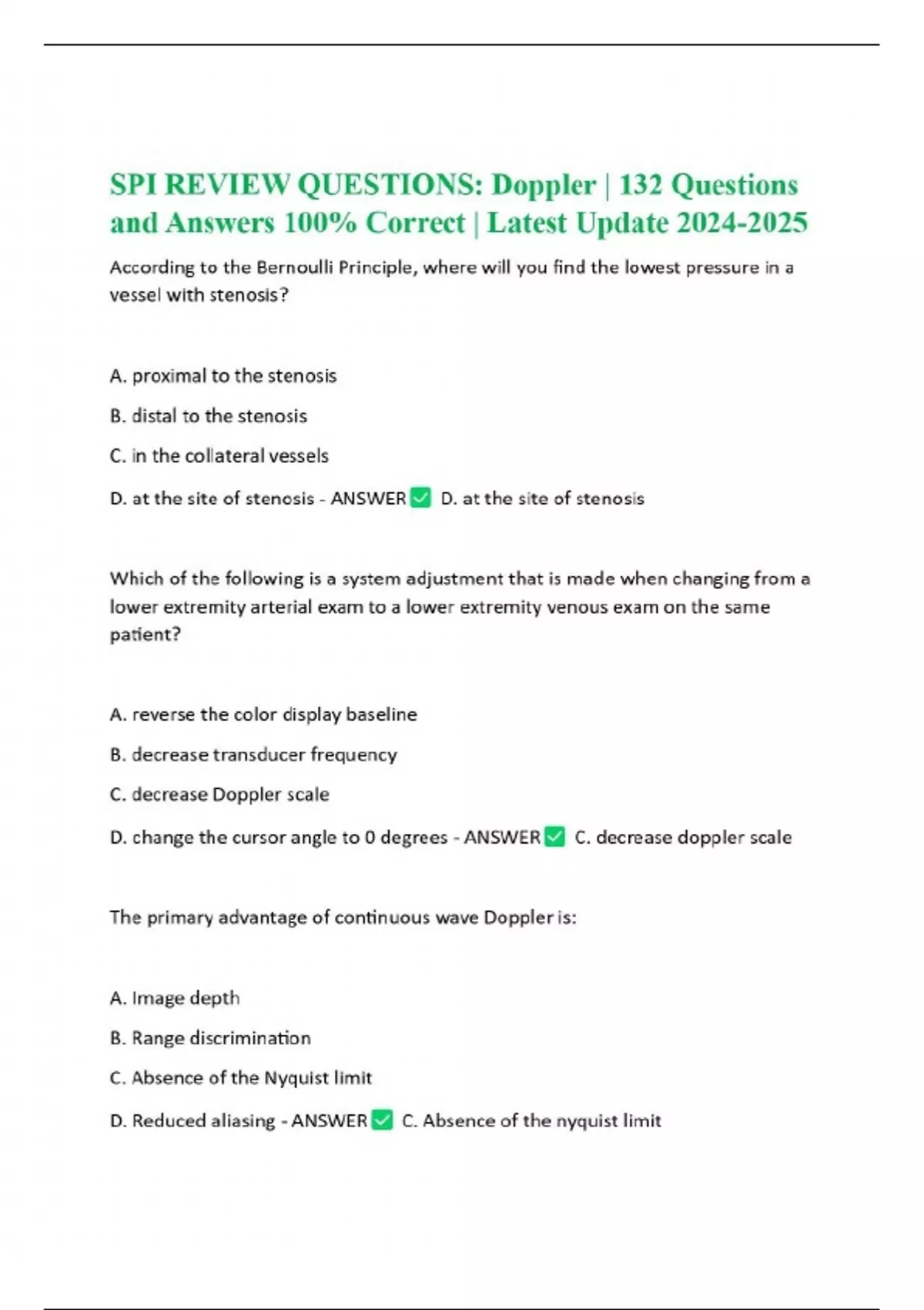 SPI REVIEW QUESTIONS: Doppler | 132 Questions and Answers 100% Correct ...
