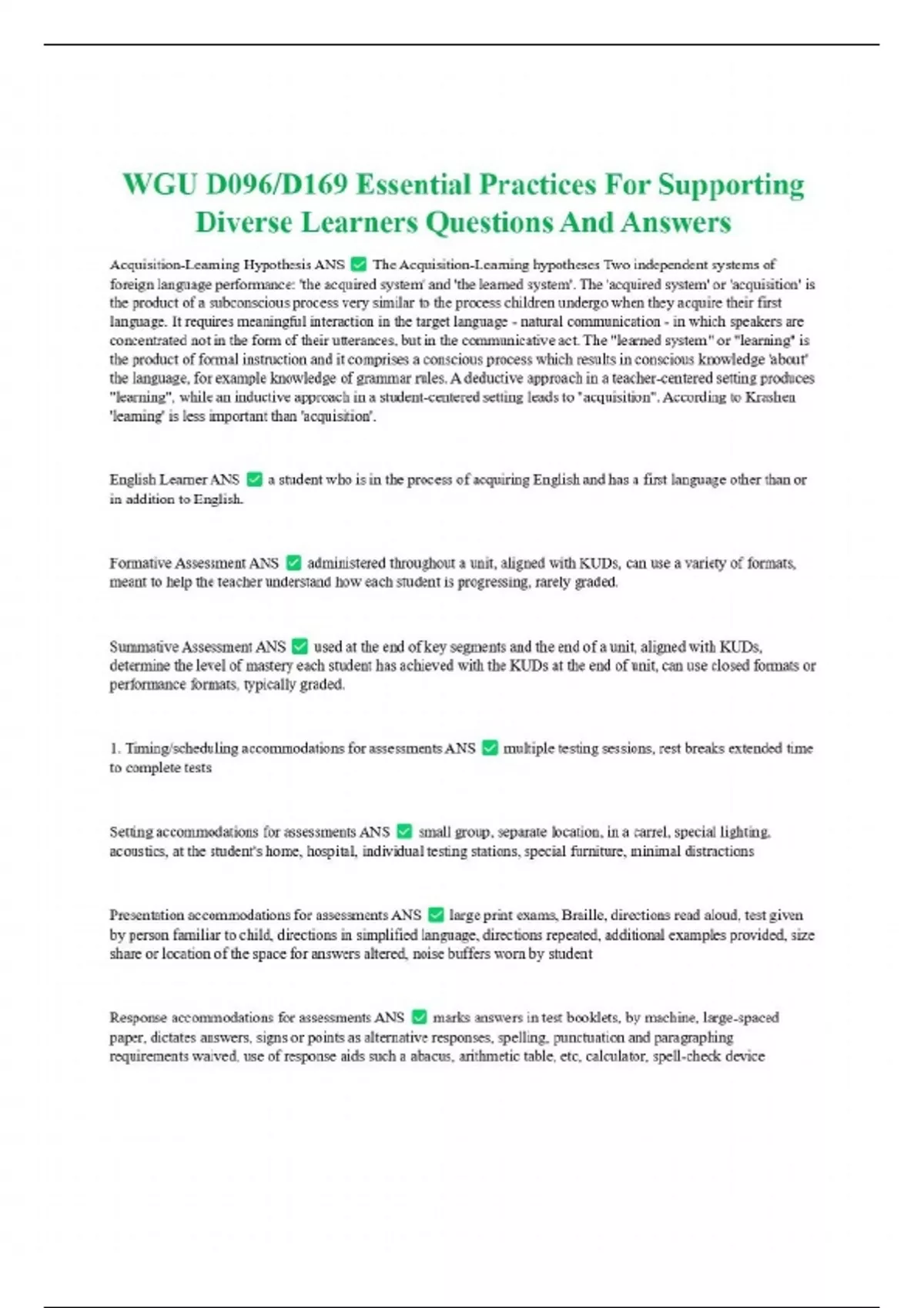 WGU D096/D169 Essential Practices For Supporting Diverse Learners ...