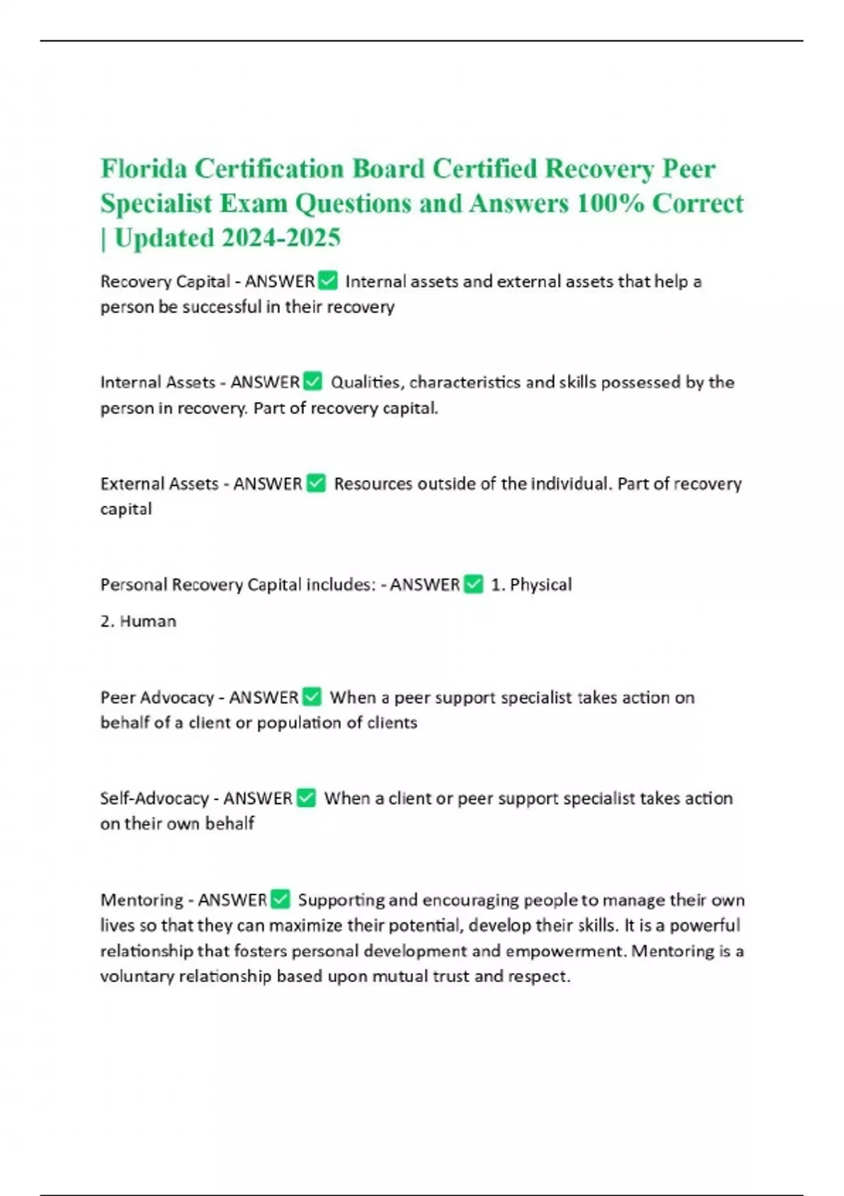 Florida Certification Board Certified Recovery Peer Specialist Exam ...