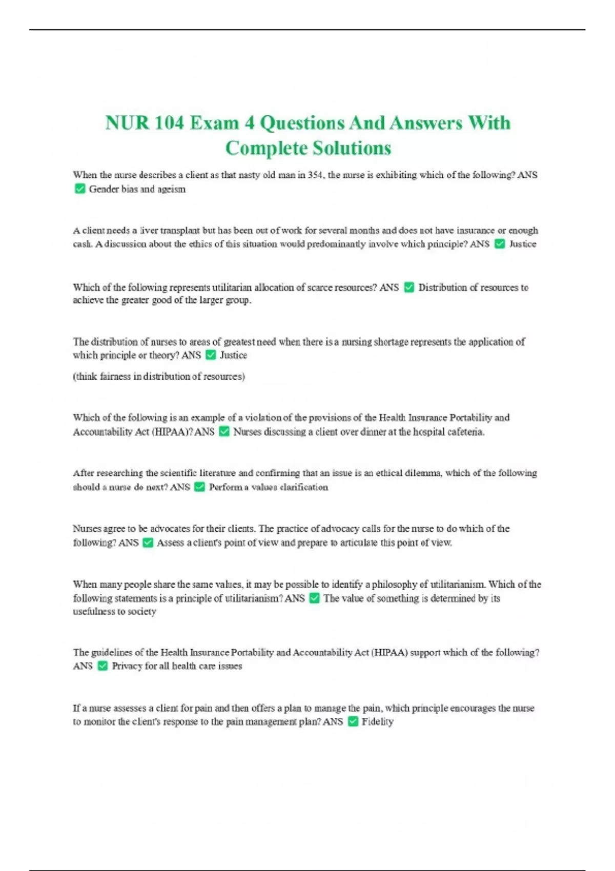 NUR 104 Exam 4 Questions And Answers With Complete Solutions - NUR 104 ...