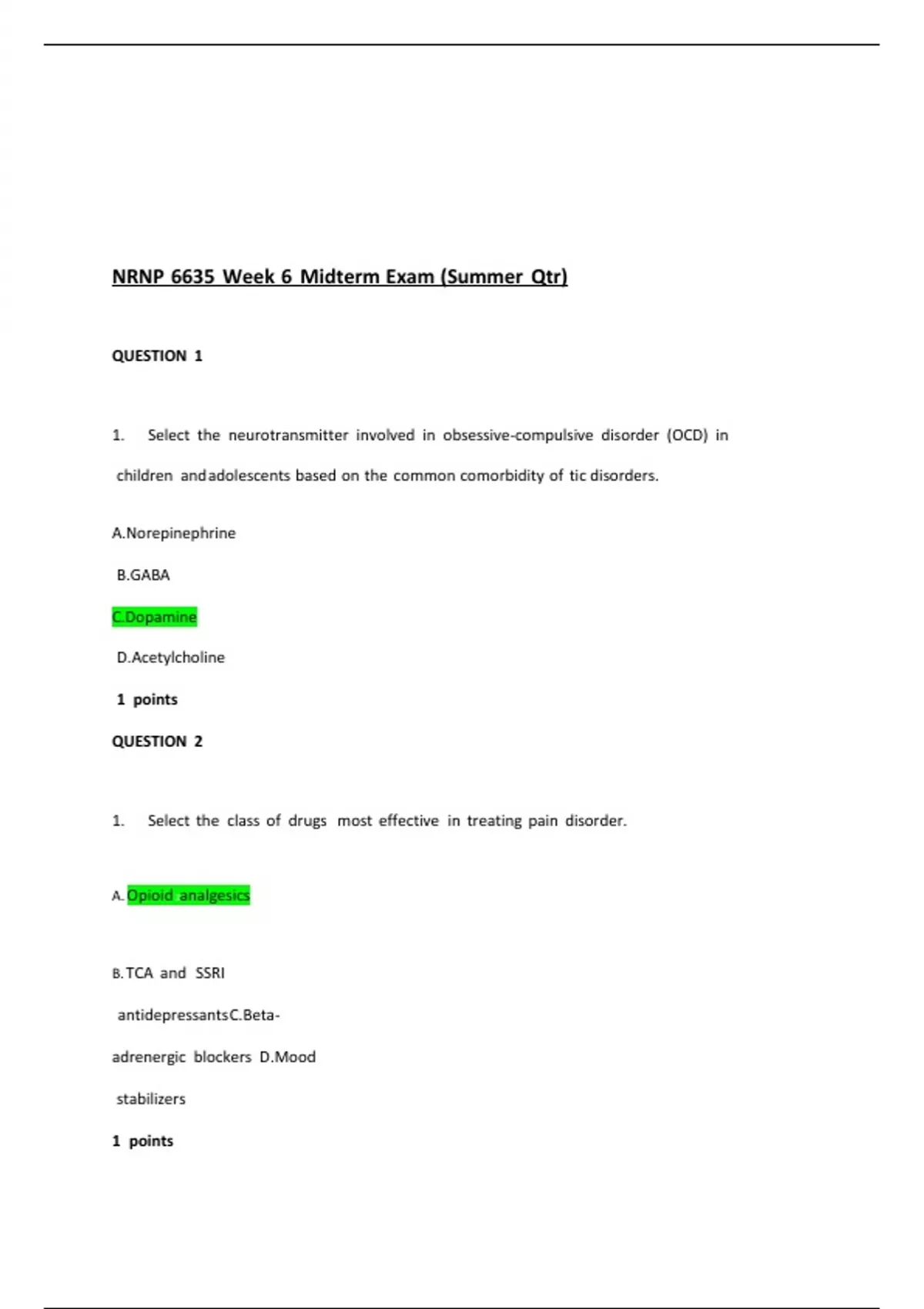 NRNP 6635 Week 6 Midterm Exam Questions and Revised Correct Answers & Rationales (2024 / 2025 ...