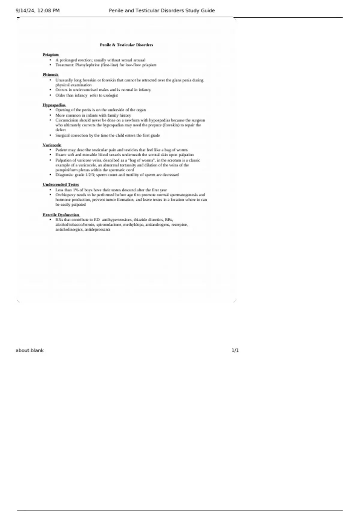 Penile and Testicular Disorders Study Guide - Differential Diagnosis ...
