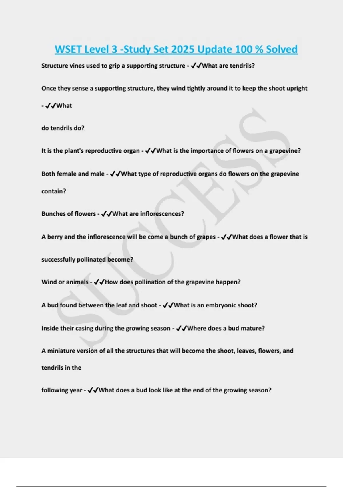 WSET Level 3 -Study Set 2025 Update 100 % Solved - WSET - Stuvia UK