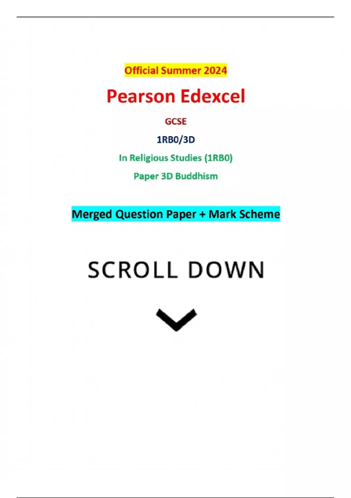 Official Summer 2024 Pearson Edexcel GCSE 1RB0/3D In Religious Studies ...