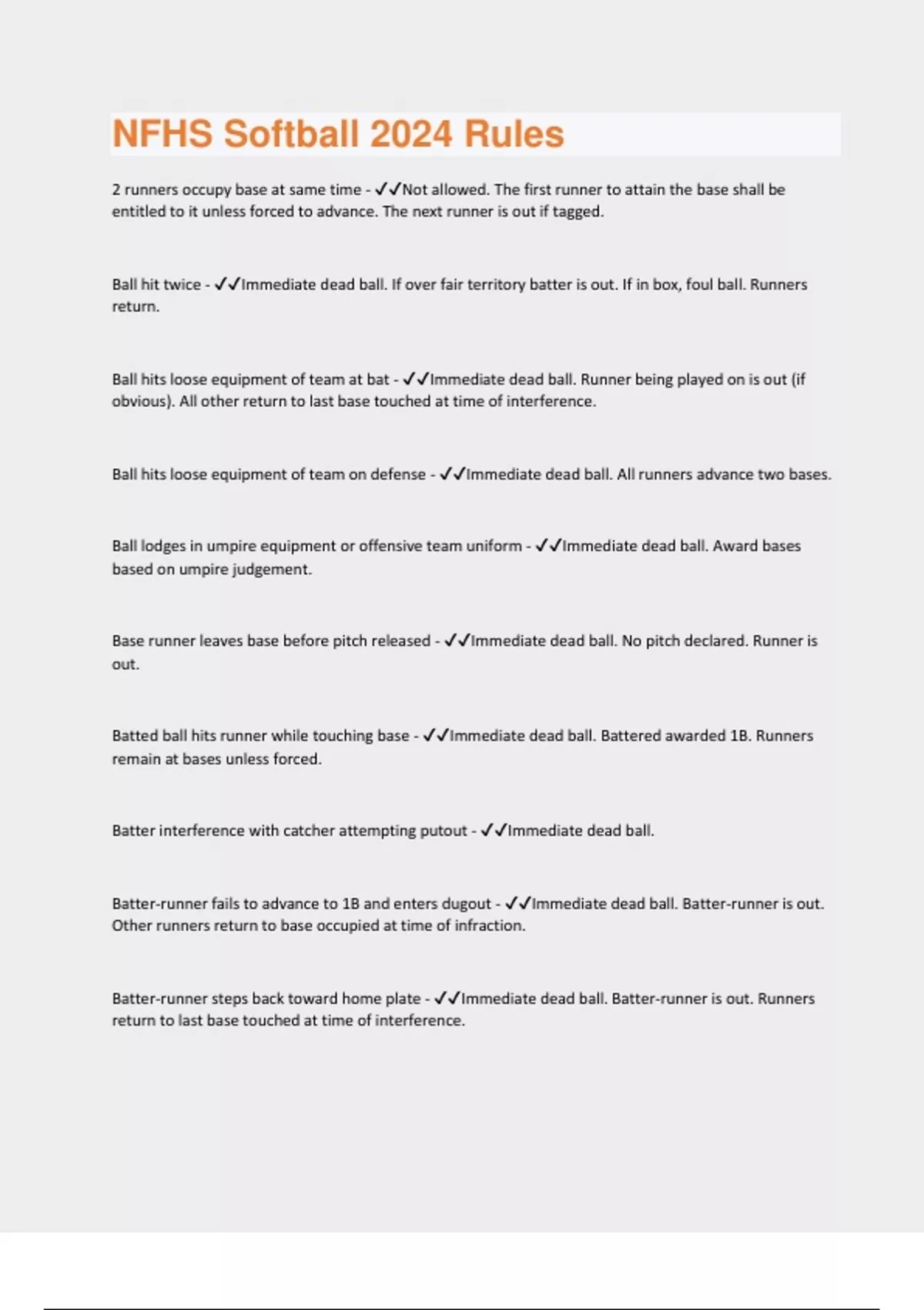 NFHS Softball 2024 Rules | Questions and Answers with complete solution - NFHS Softball 2024 ...