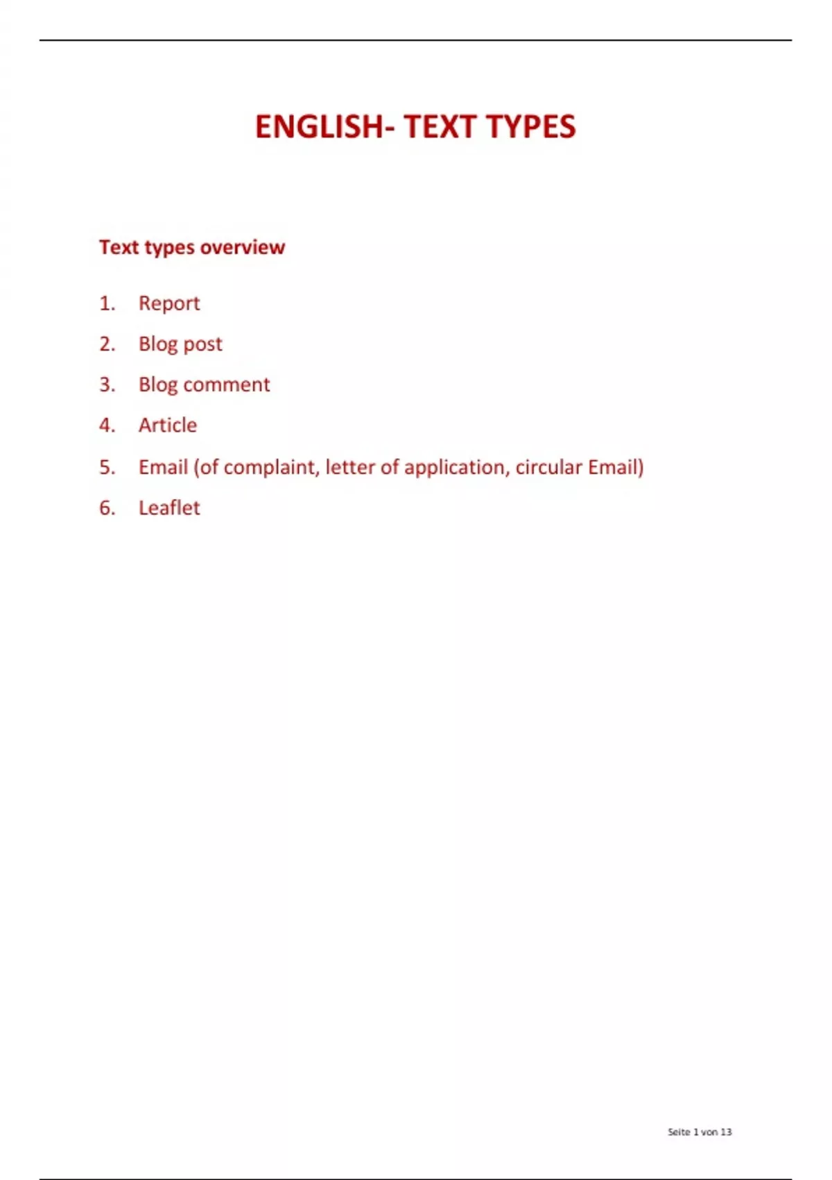 Summary Comprehensive Guide to English Text Types - English - Stuvia US