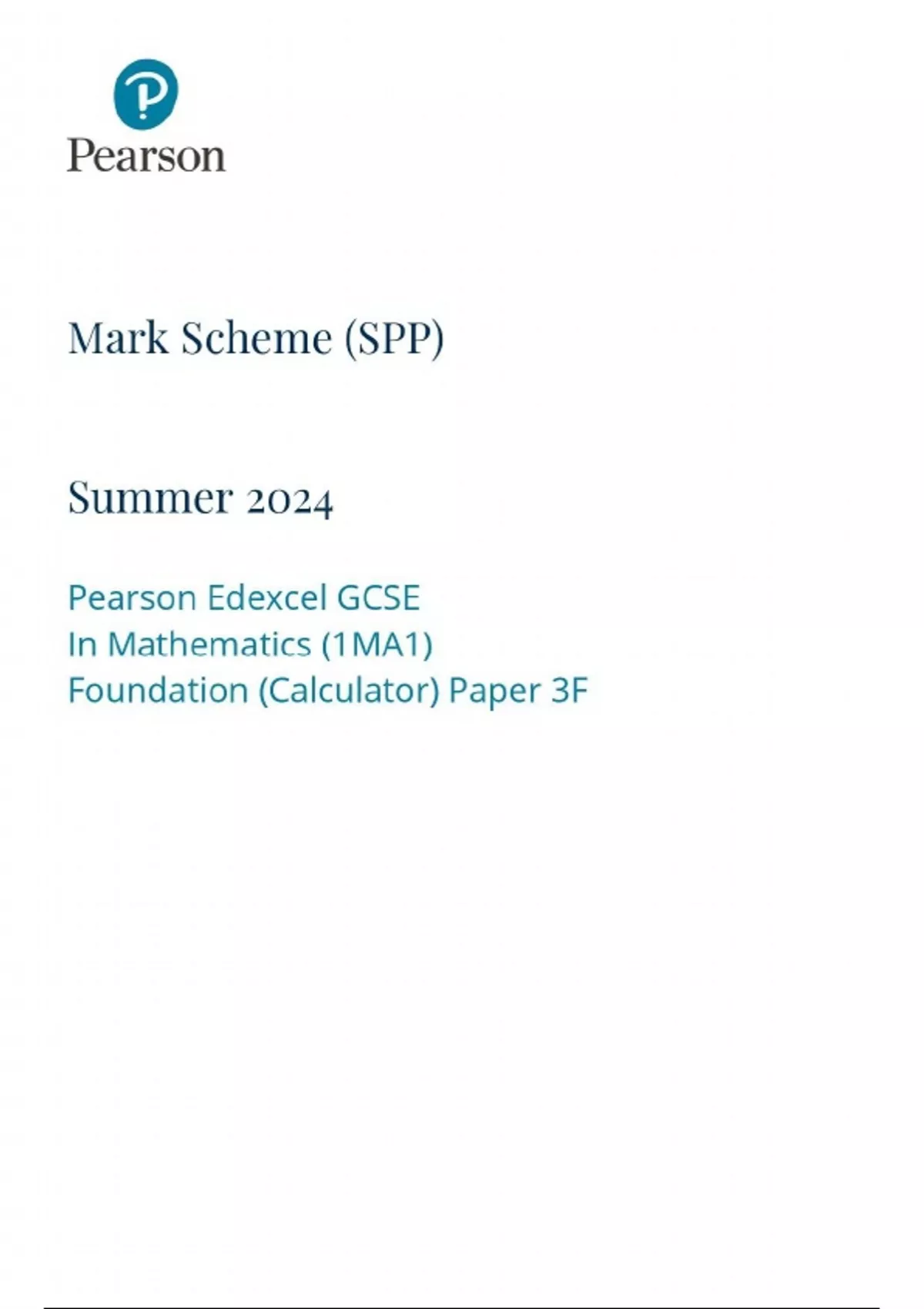 2024 EDEXCEL GCSE MATHEMATICS FOUNDATION PAPER 3 CALCULATOR MARK SCHEME ...