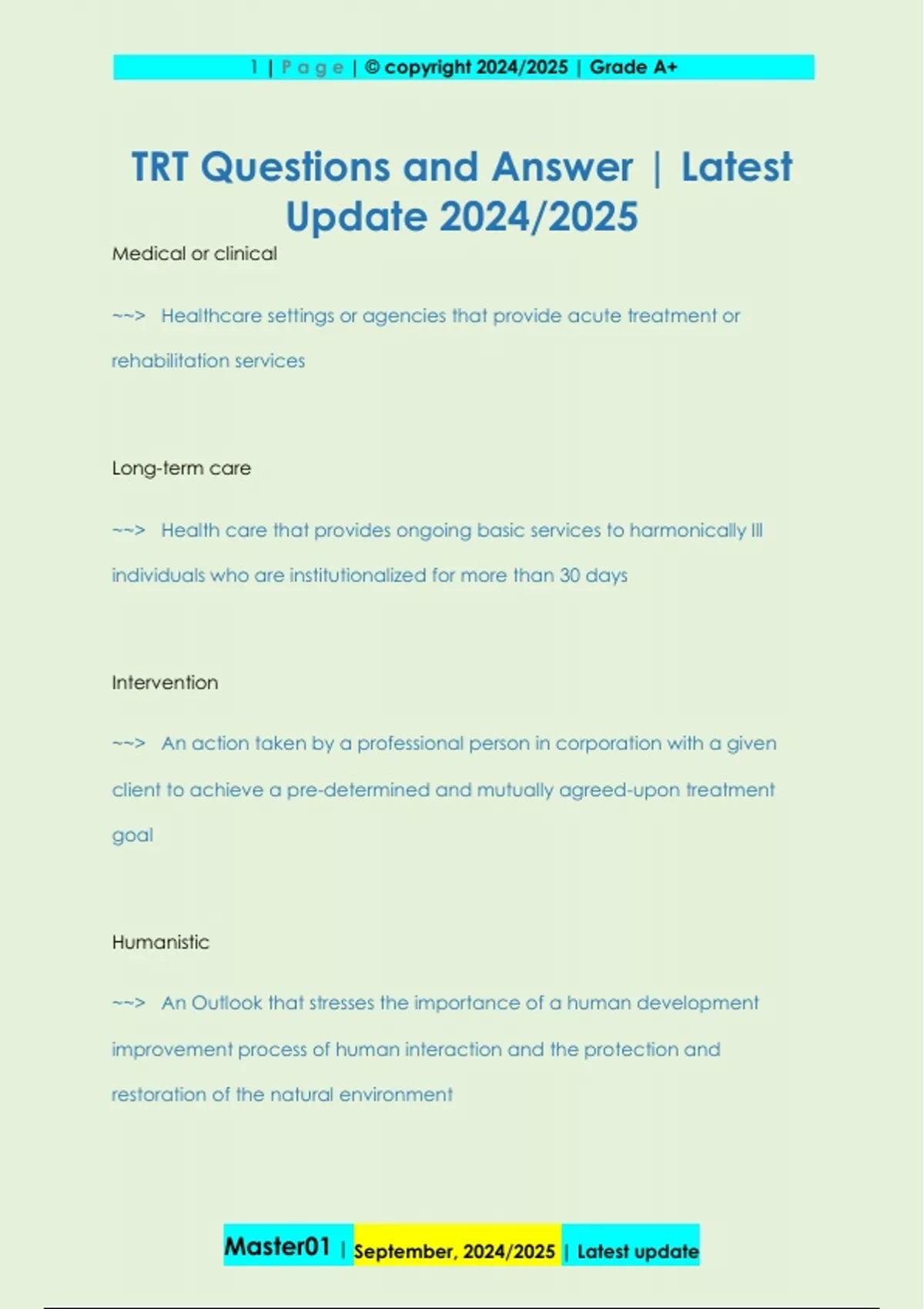 TRT Questions and Answer | Latest Update 2024/2025 - TRT - Stuvia US