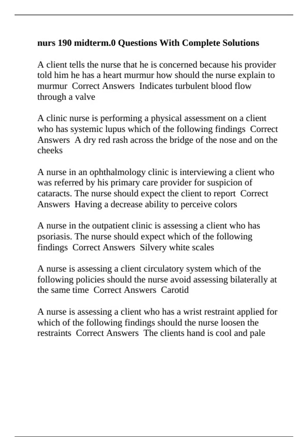 NURS 190 West Coast University -nurs 190 midterm.0 Questions With ...