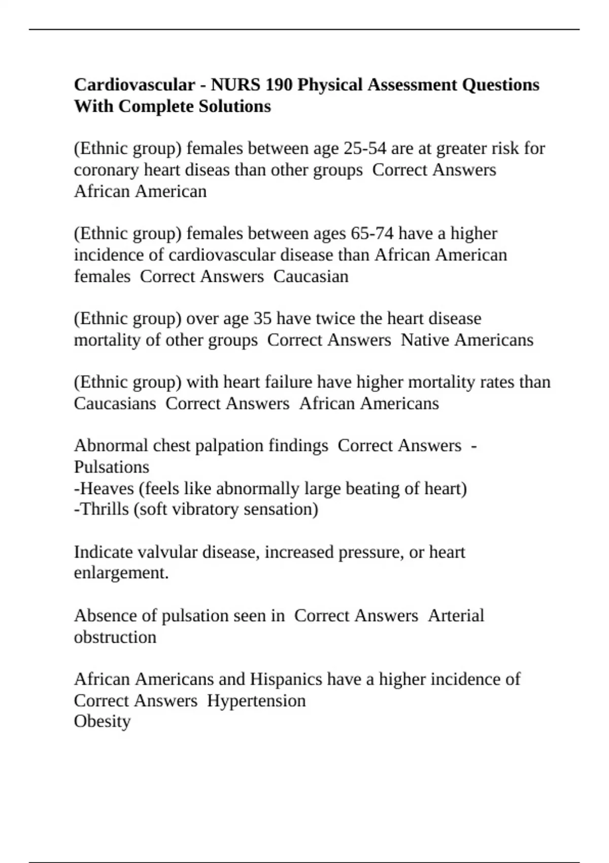 NURS 190 West Coast University -Cardiovascular - NURS 190 Physical ...