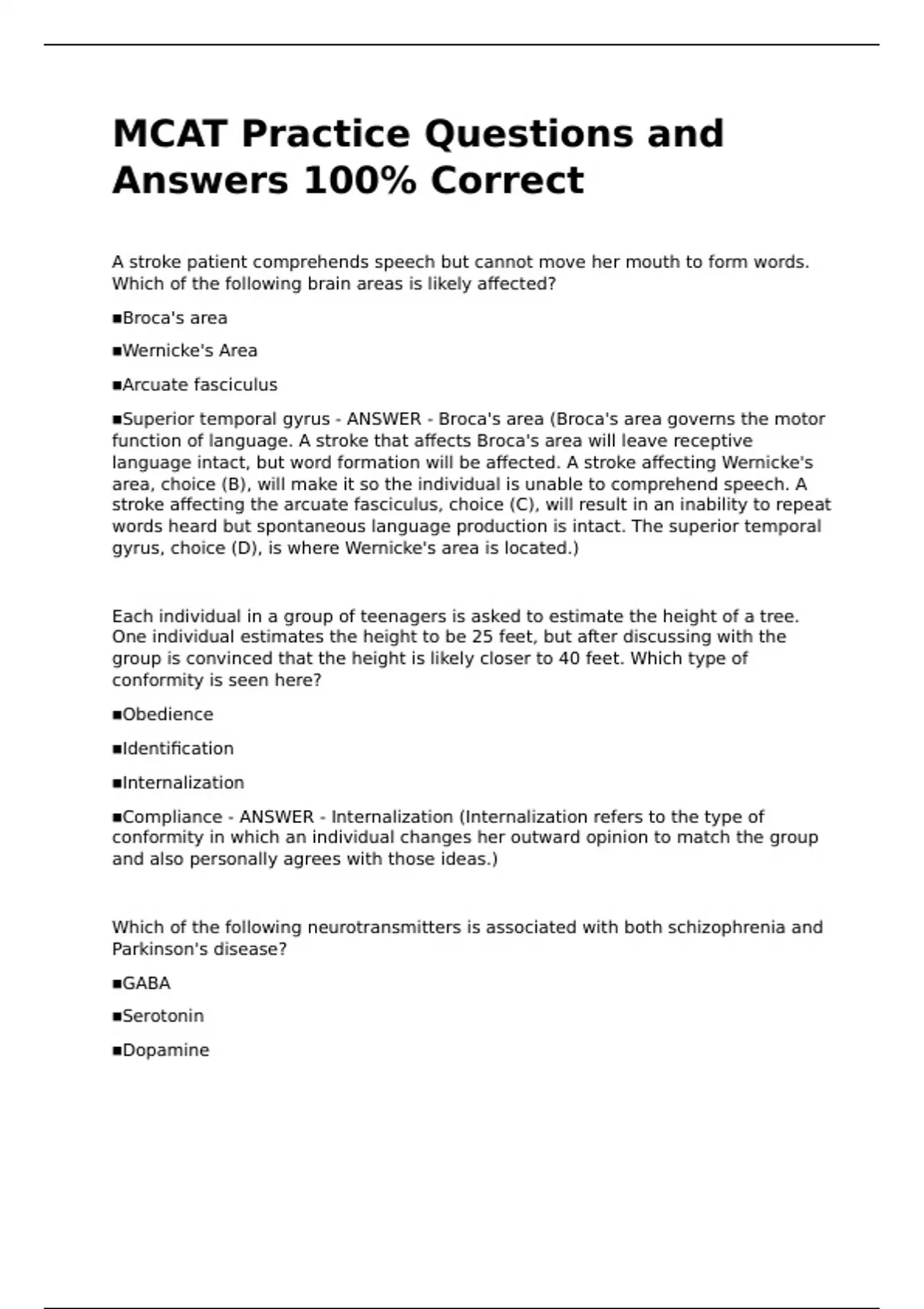 MCAT Practice Questions and Answers 100% Correct - MCAT - Stuvia US