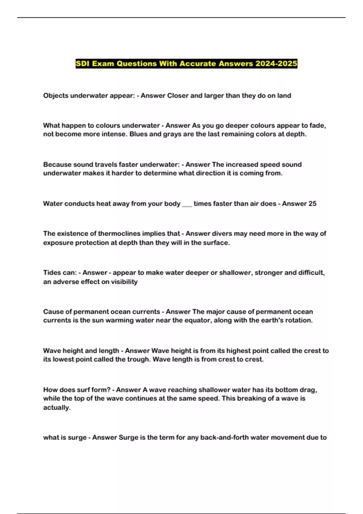 SDI Exam Questions With Accurate Answers - SDI - Stuvia US