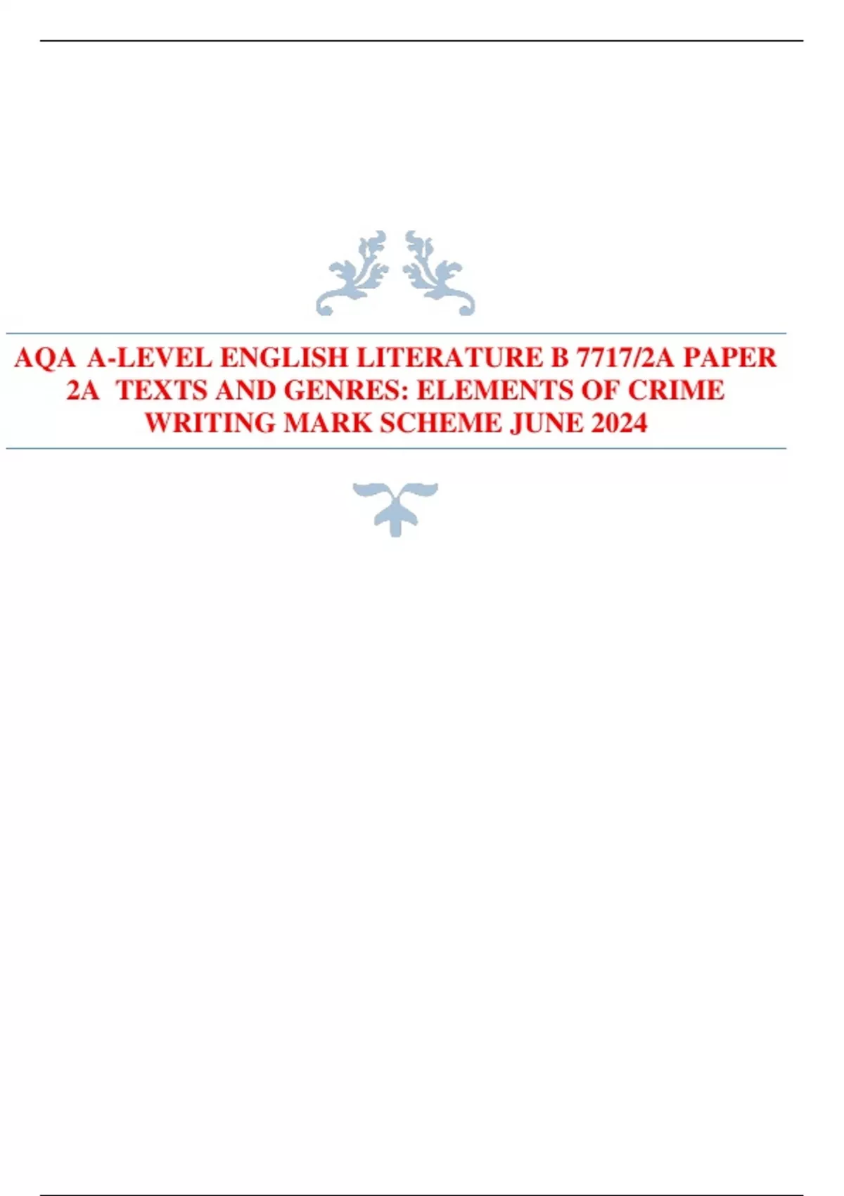 AQA A-LEVEL ENGLISH LITERATURE B 7717/2A PAPER 2A TEXTS AND GENRES ...