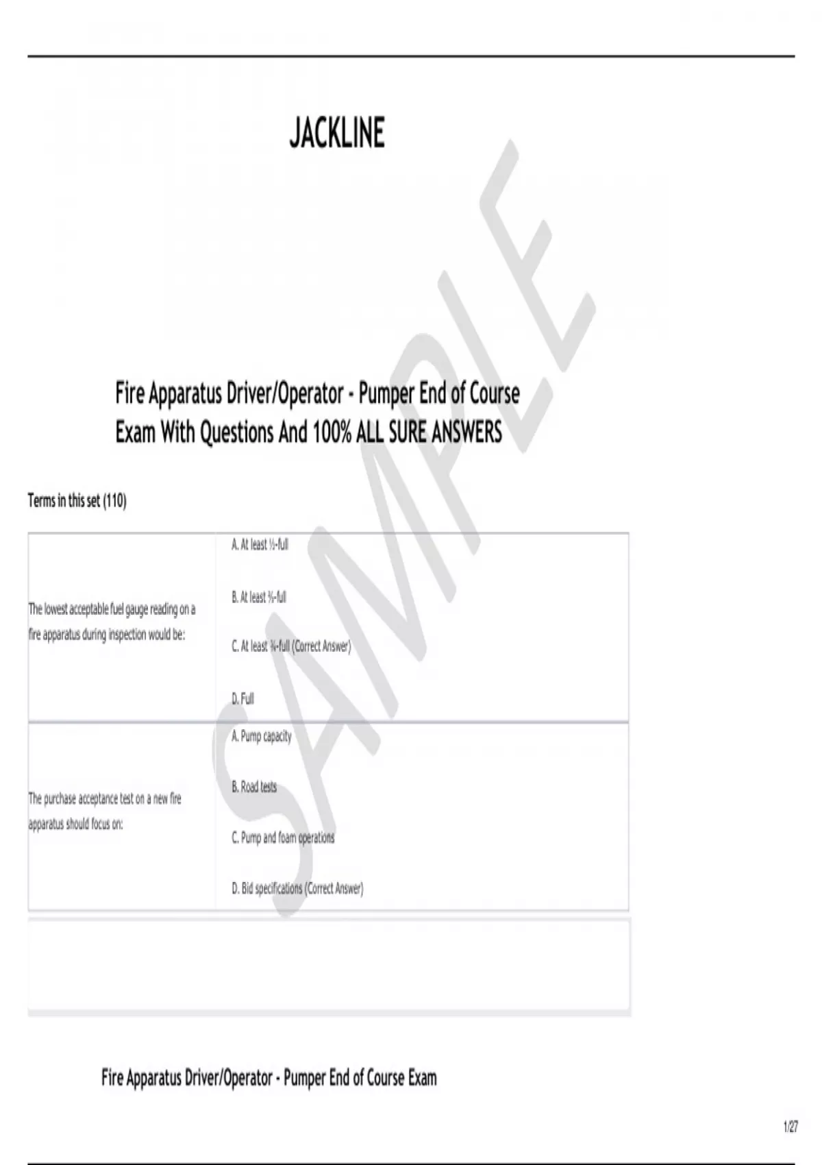 Fire Apparatus Driver/Operator - Pumper End of Course Exam With ...