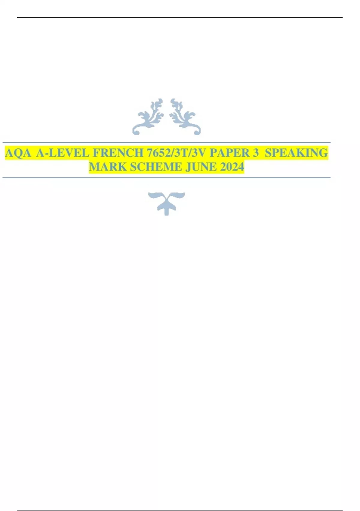 AQA A-LEVEL FRENCH 7652/3T/3V PAPER 3 SPEAKING MARK SCHEME JUNE 2024 ...