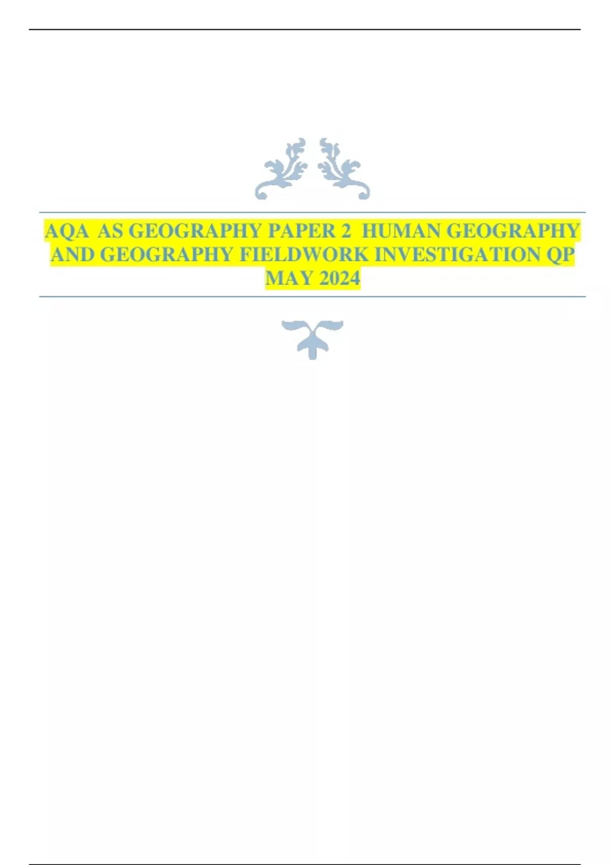 AQA AS GEOGRAPHY PAPER 2 HUMAN GEOGRAPHY AND GEOGRAPHY FIELDWORK ...