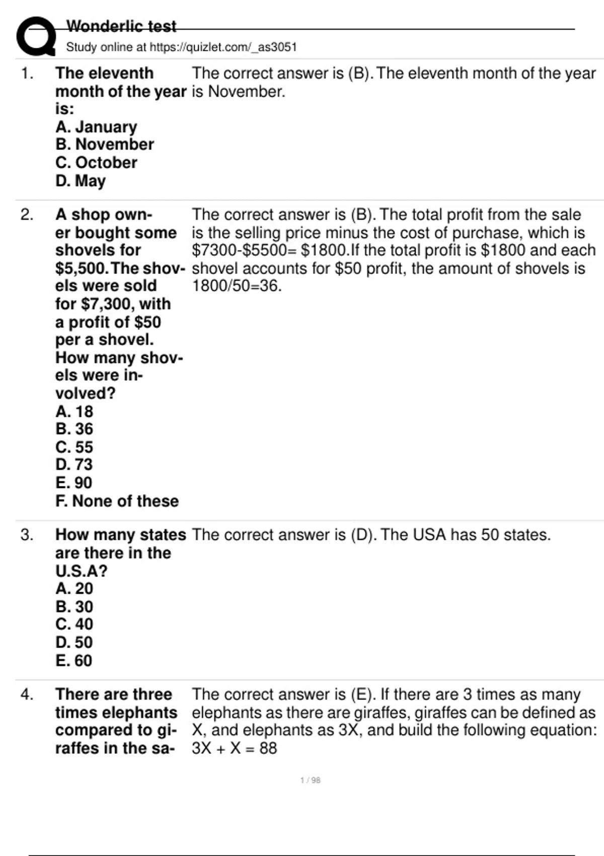WONDERLIC TEST NEWEST ACTUAL TEST/ MOST TESTED QUESTIONS AND CORRECT ...
