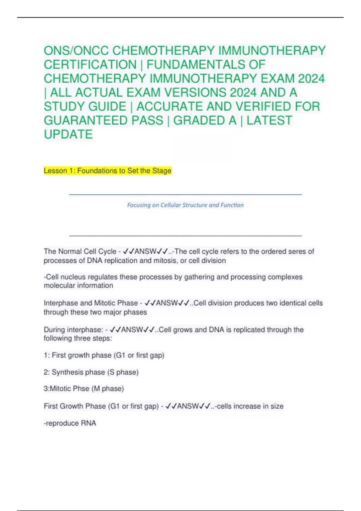 ONS/ONCC CHEMOTHERAPY IMMUNOTHERAPY CERTIFICATION | FUNDAMENTALS OF ...