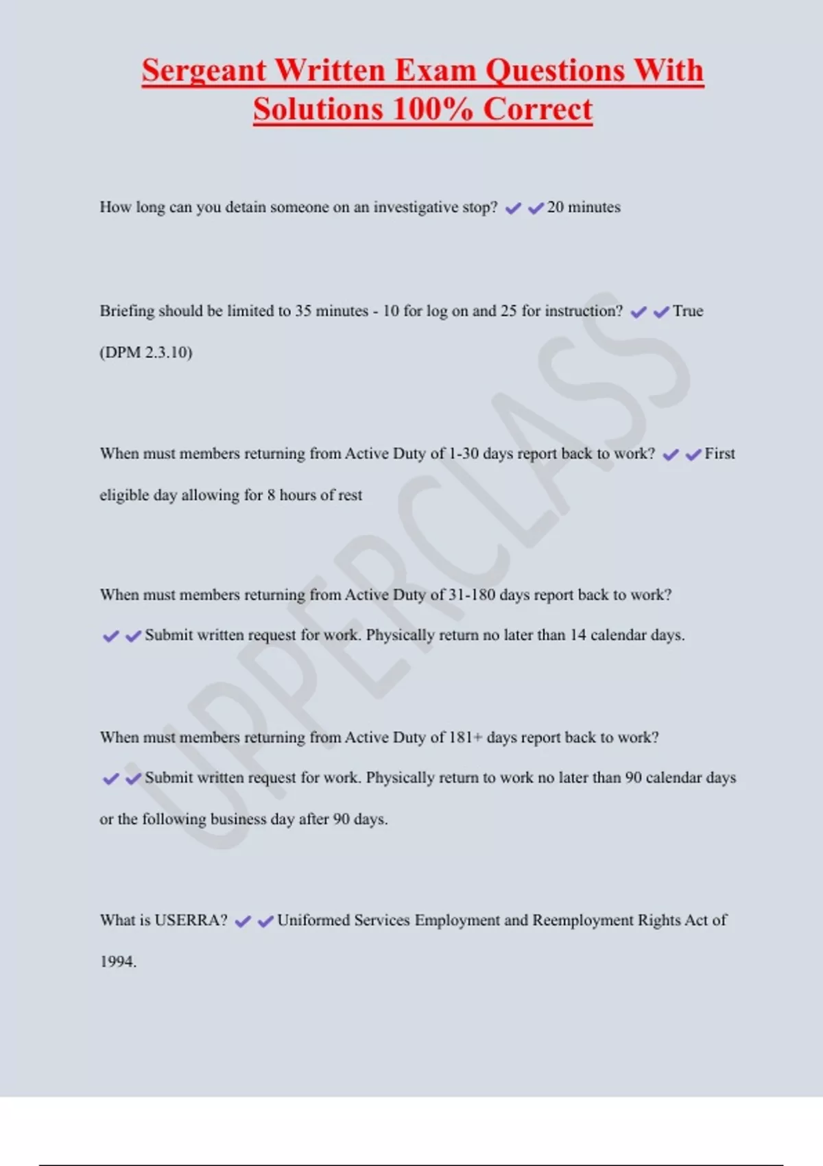 Sergeant Written Exam Questions With Solutions 100% Correct - Sergeant ...