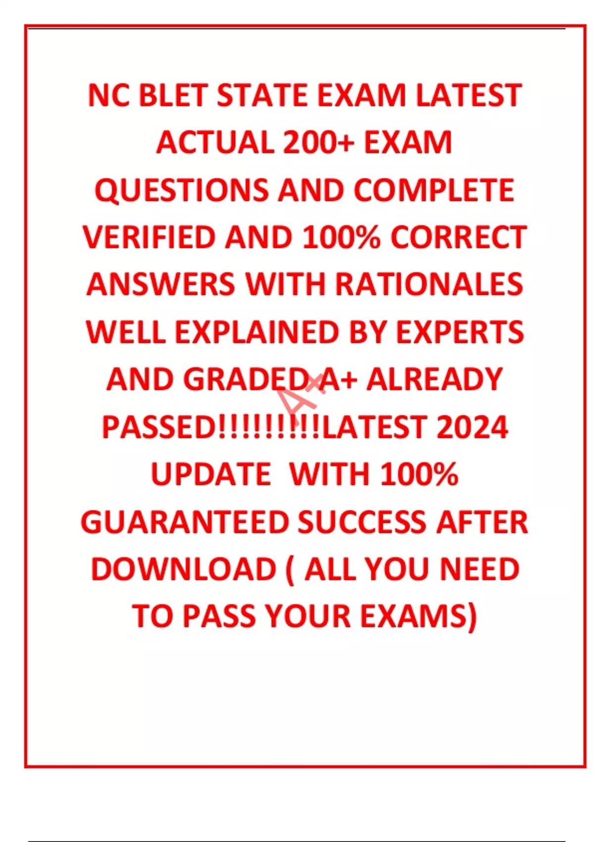 NC BLET STATE EXAM LATEST ACTUAL 600+ EXAM QUESTIONS AND COMPLETE ...