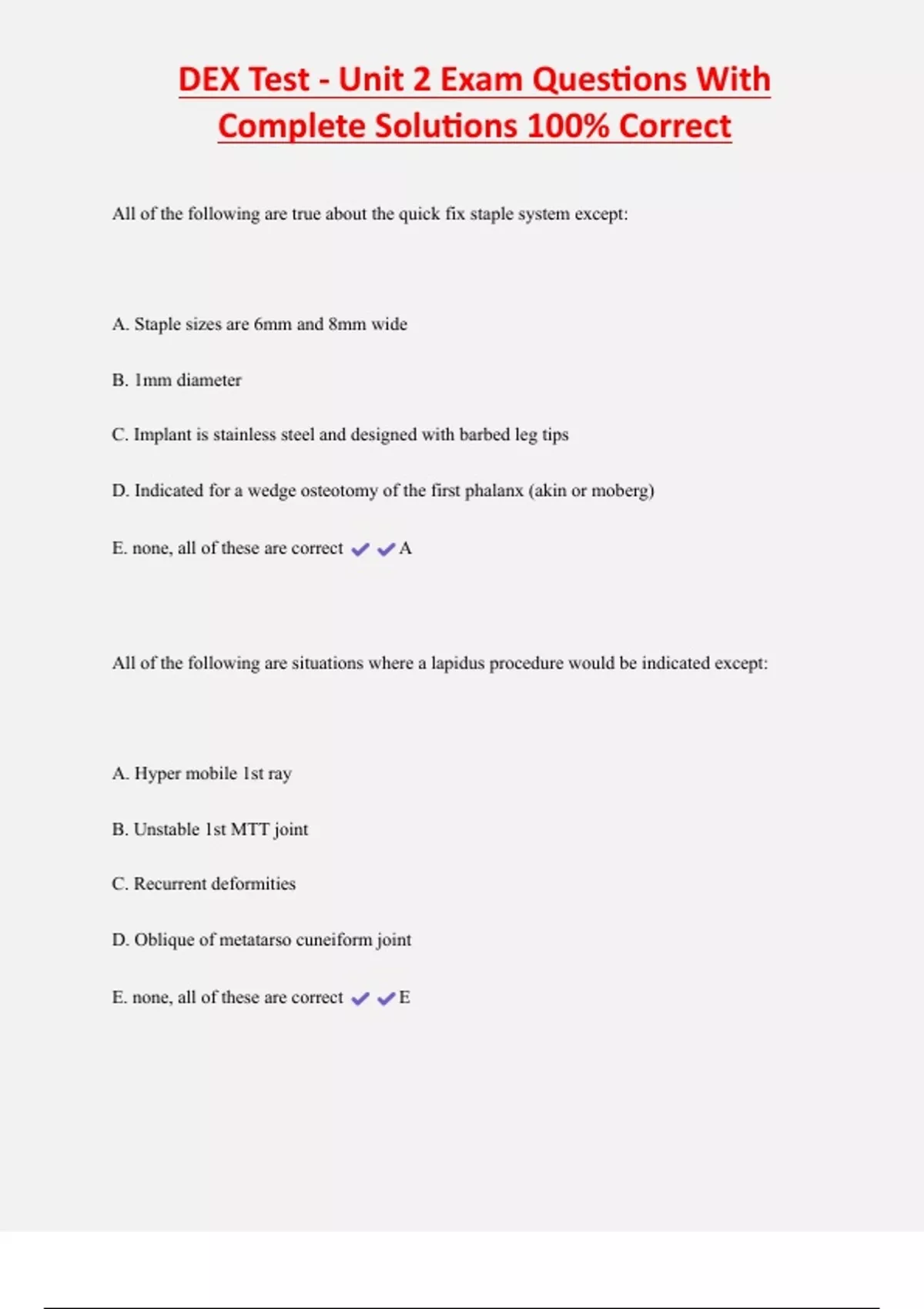 DEX Test - Unit 2 Exam Questions With Complete Solutions 100% Correct ...