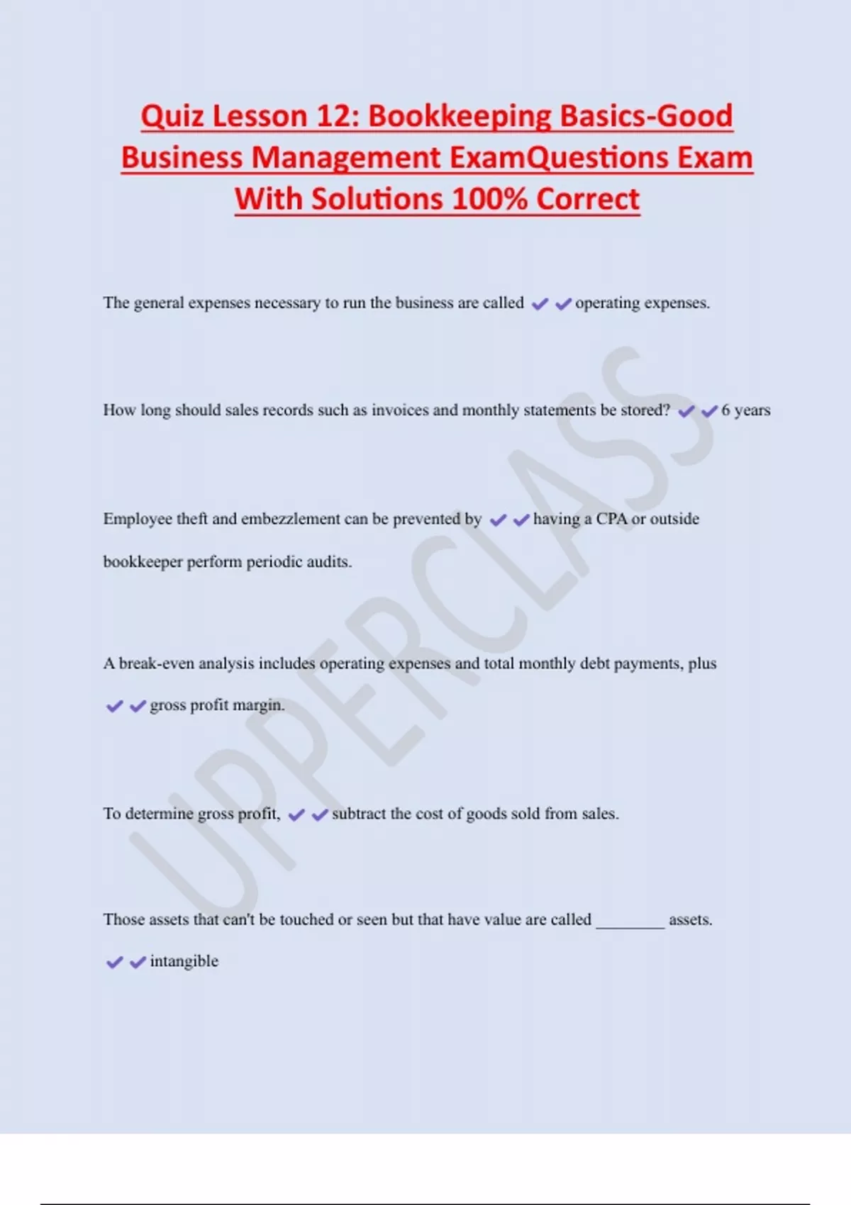 Quiz Lesson 12: Bookkeeping Basics-Good Business Management ...