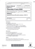GCSE History Henry VIII 2020 Edexcel Past Paper - History - Stuvia UK