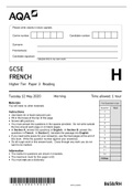 AQA GCSE FRENCH Higher Tier Paper 3 Reading 2022 QUESTION PAPER ...