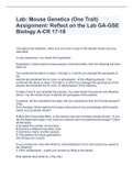 Lab: Mouse Genetics (One Trait) Assignment: Reflect on the Lab GA-GSE Biology A-CR 17-18 with ...