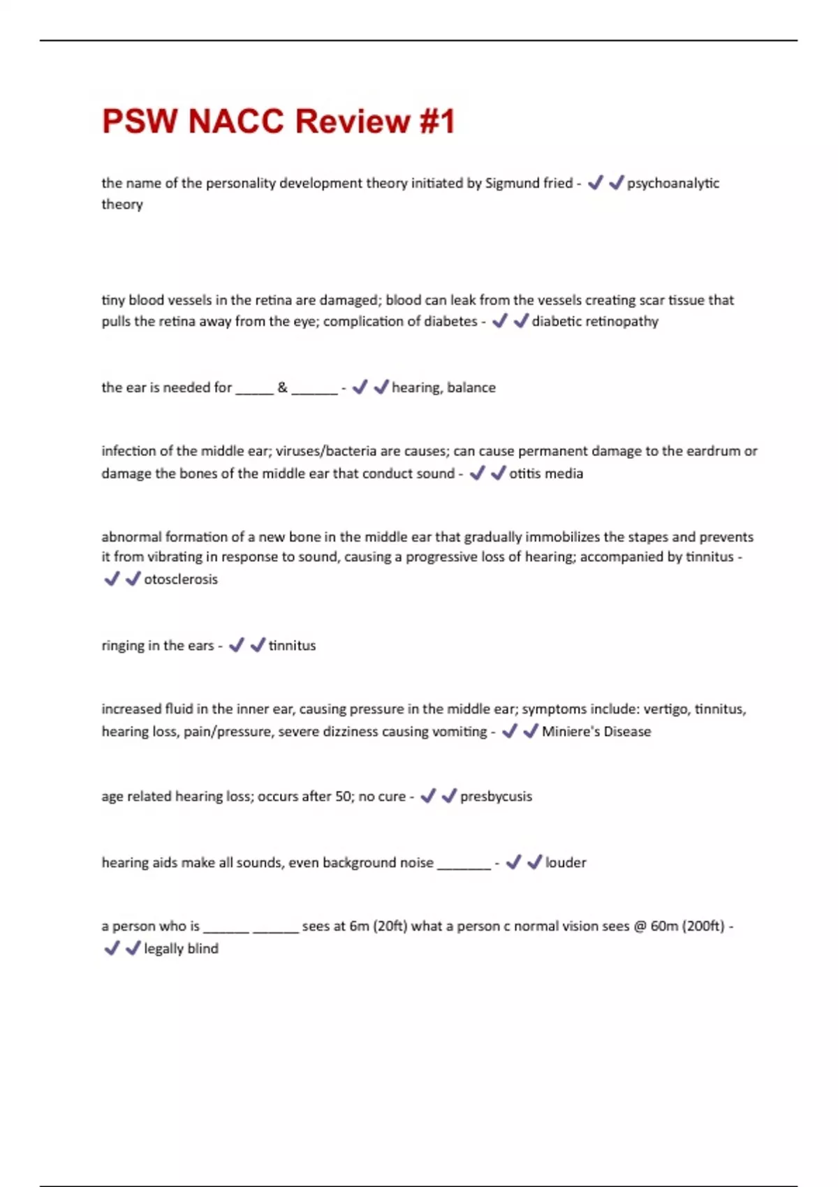 PSW NACC Review #1 Updated 2024/2025 Verified 100% - PSW NACC - Stuvia US