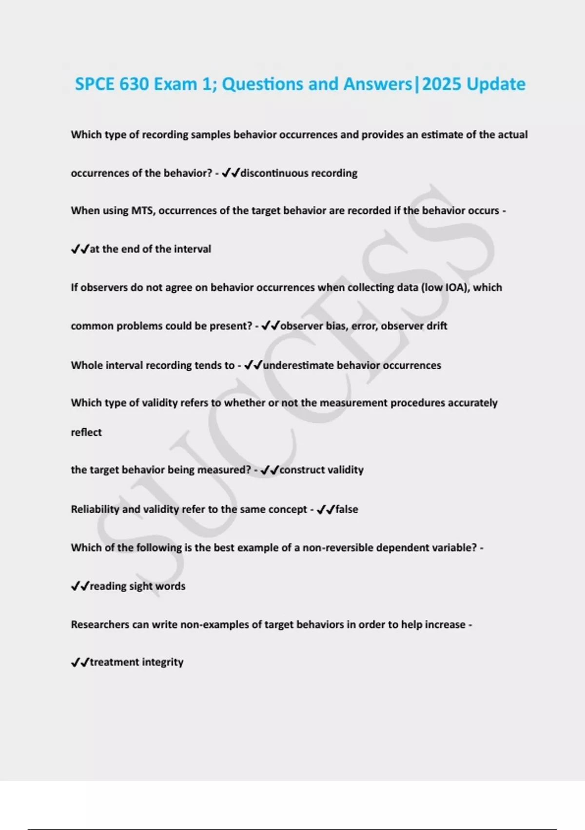 SPCE 630 Exam 1; Questions and Answers|2025 Update - SPCE - Stuvia US