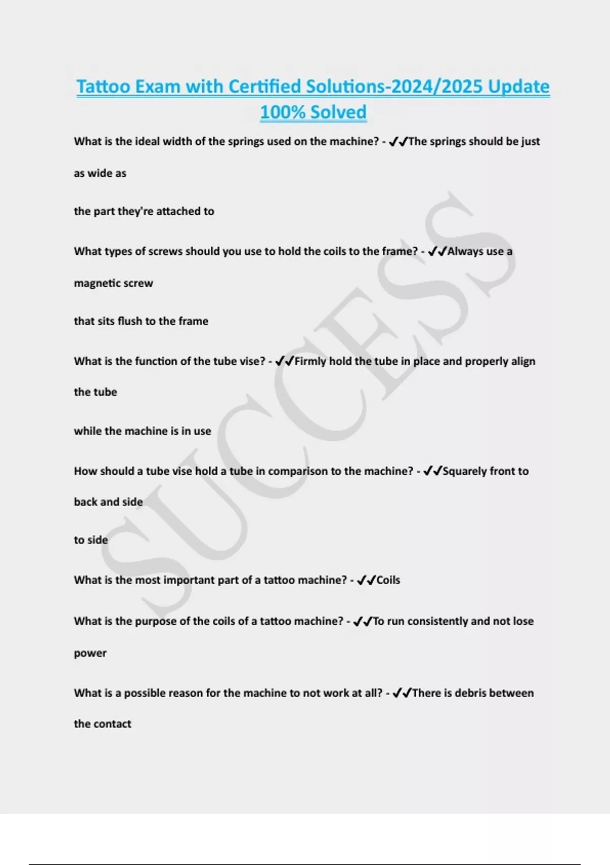 Tattoo Exam with Certified Solutions-2024/2025 Update 100% Solved ...