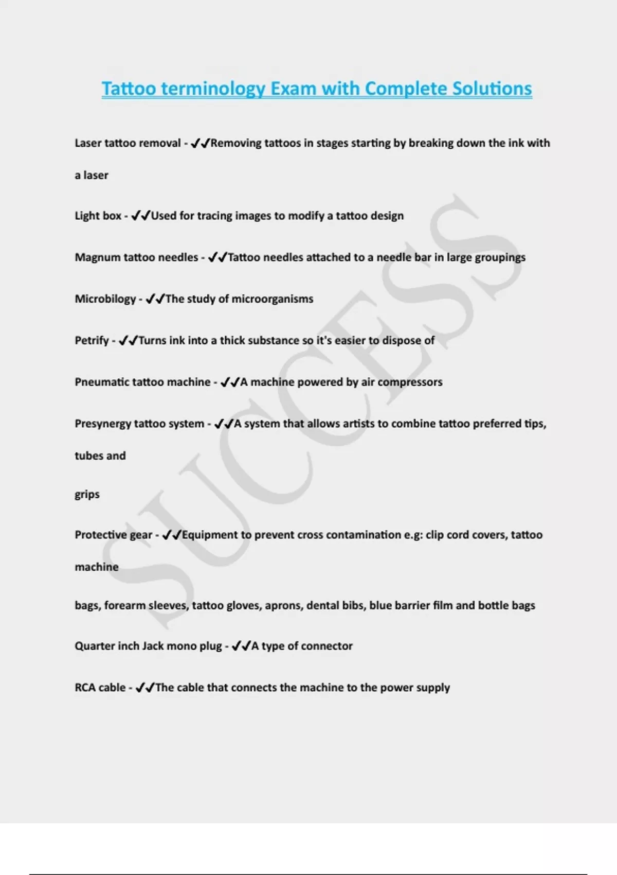 Tattoo terminology Exam with Complete Solutions - Tattoo - Stuvia US