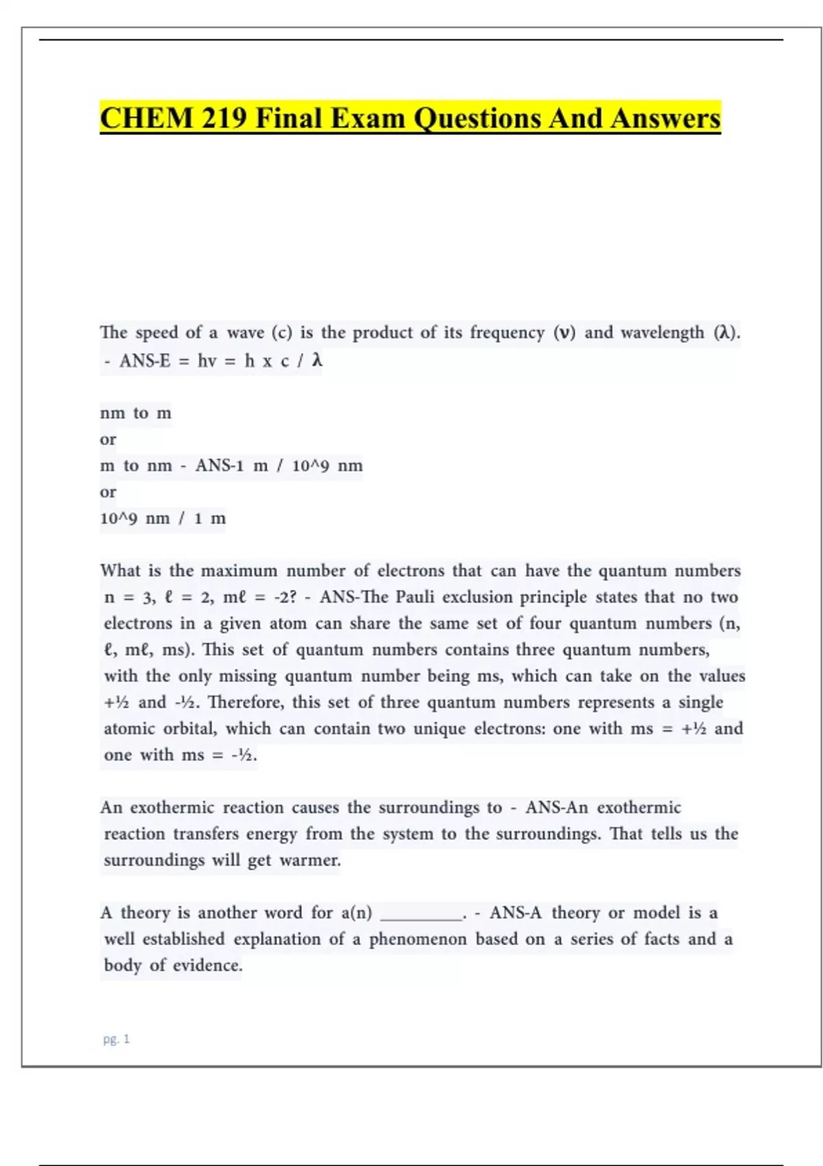CHEM 219 Final Exam Questions And Answers 2024/2025 - CHEM 219 - Stuvia US