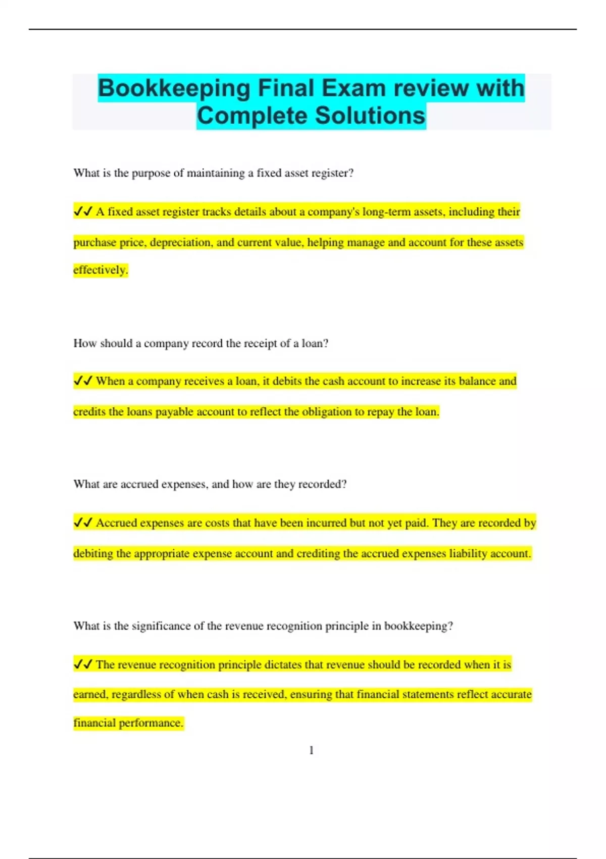 Bookkeeping Bundled Exams Questions and Answers Multiple Versions ...