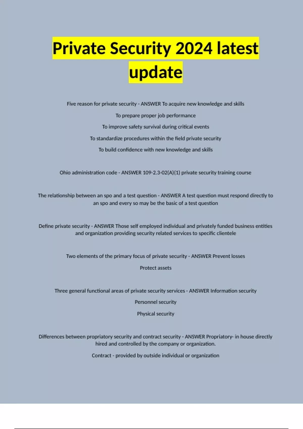 Private Security 2024 latest update - Private Security - Stuvia US