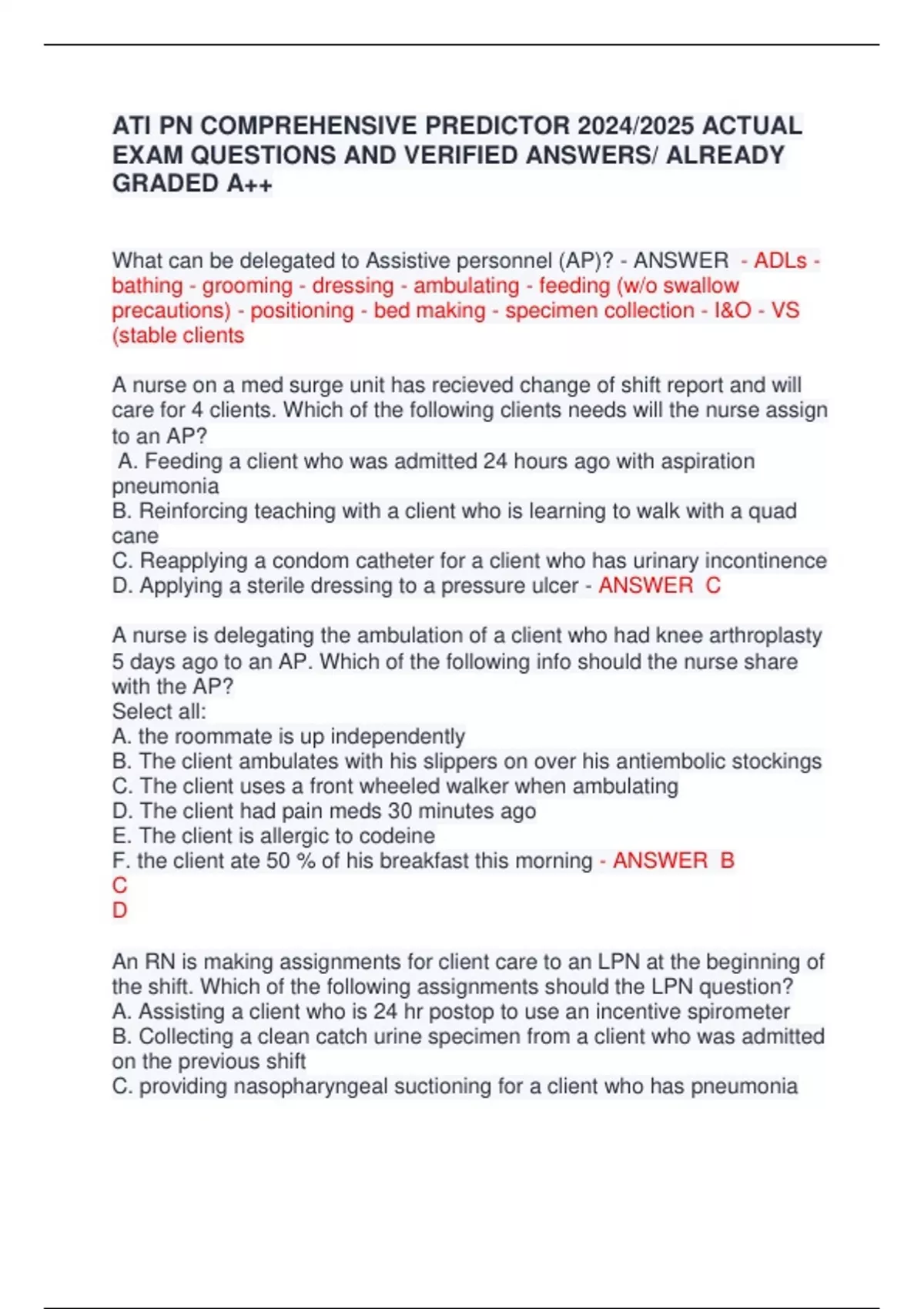 ATI PN COMPREHENSIVE PREDICTOR FINAL EXAM 2024/2025 QUESTIONS AND ...