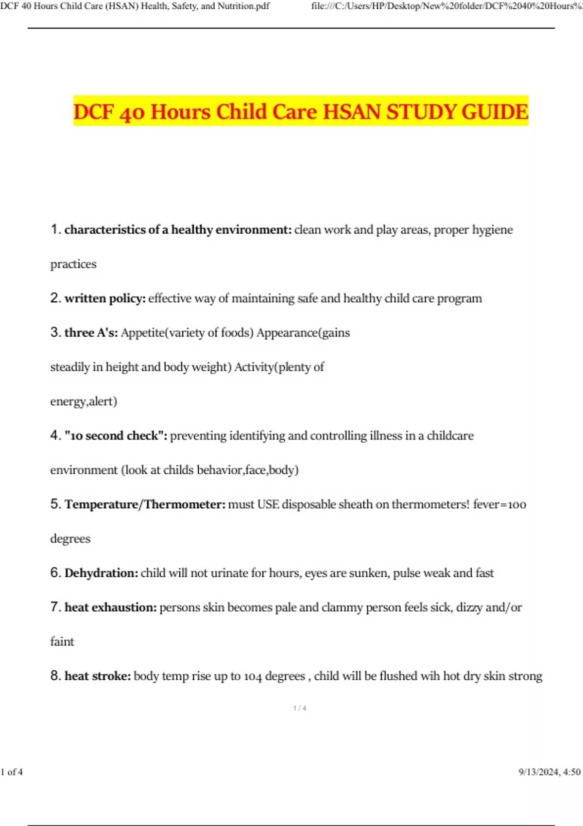 DCF 40 Hours Child Care (HSAN) BUNDLED DCF 40 Hours Child Care (HSAN) Health, Safety, and ...