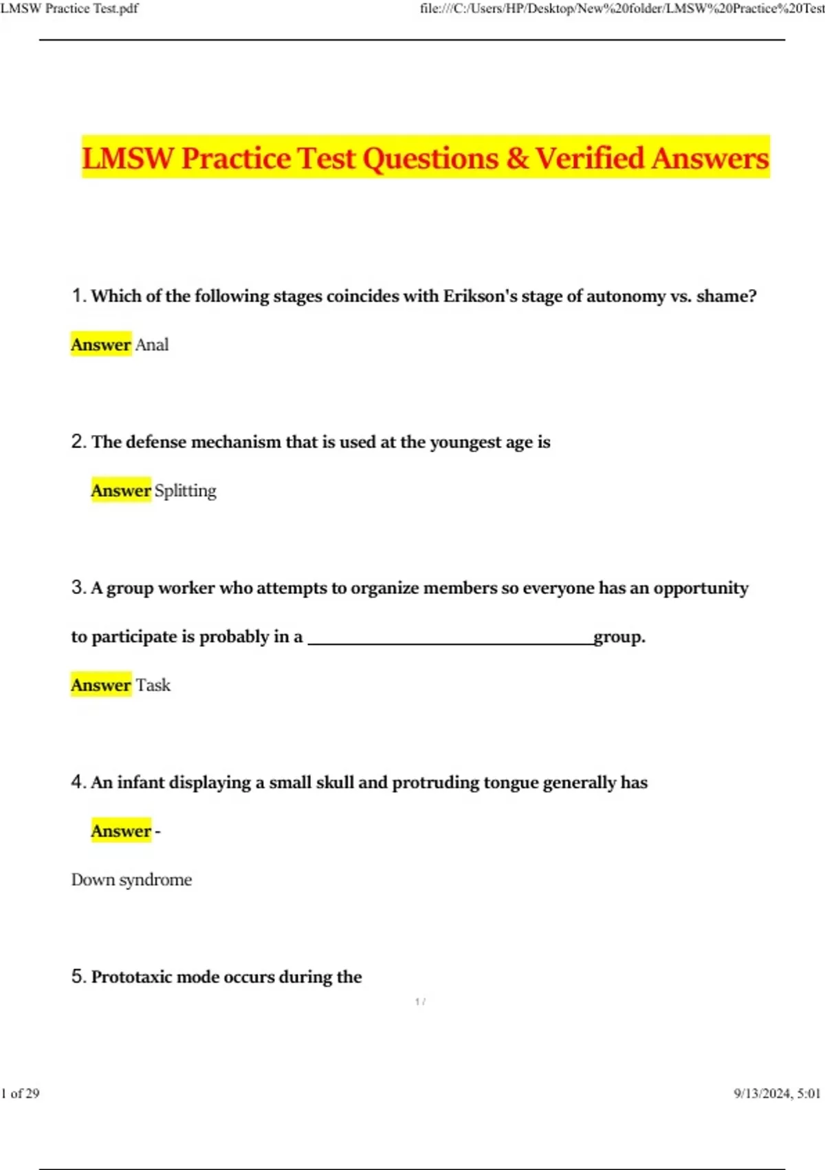 LMSW Practice Test 2024 Actual Questions and Verified Answers (2024 / ...