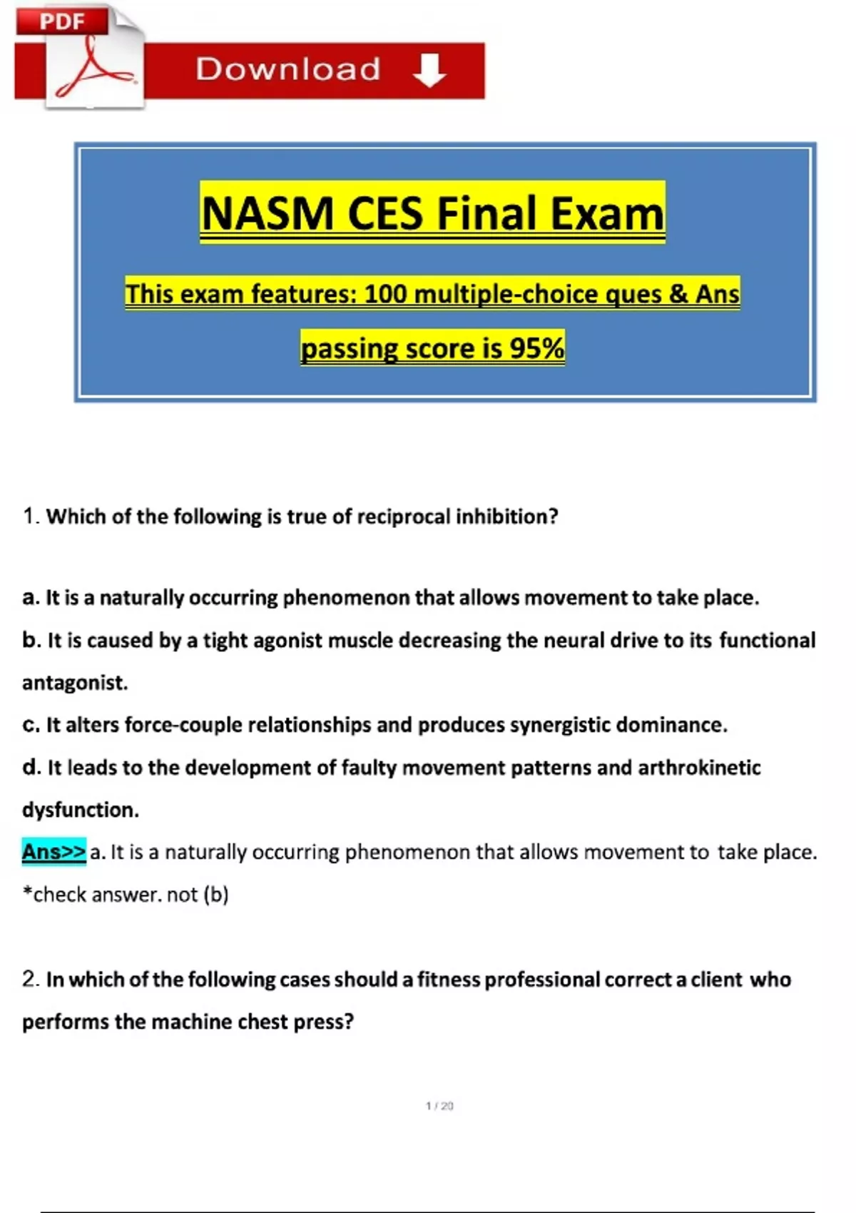 (2024 / 2025) Study Bundle for NASM CES Final Exam & Exam Retake (100% Guarantee Pass) (COMPLETE ...